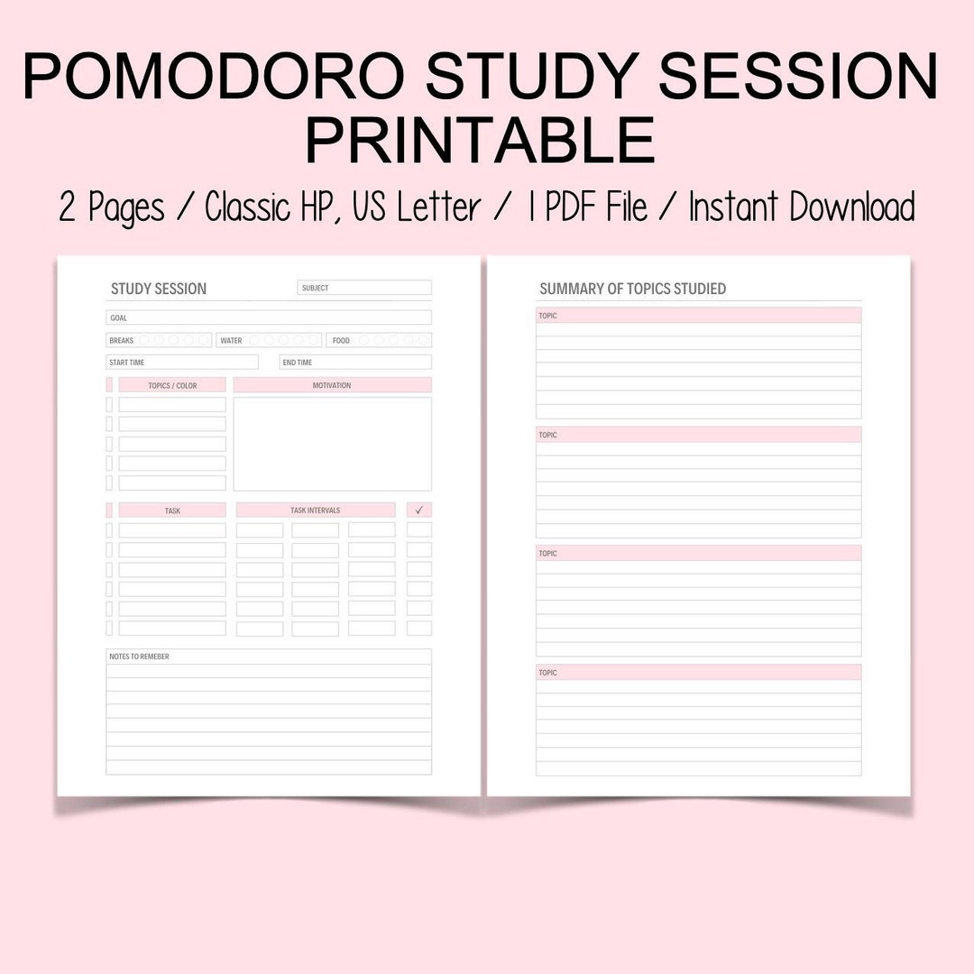 Study Session Printable/ Pomodoro Student Organizer Time Management ...