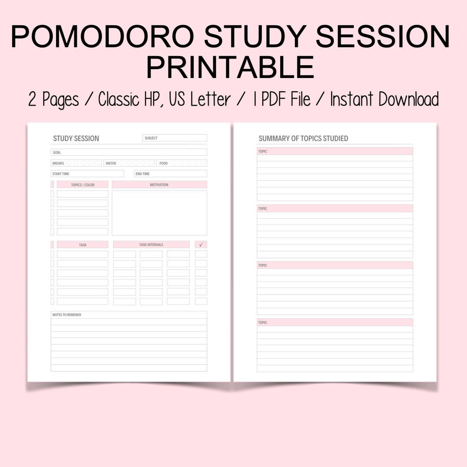 Study Session Printable/ Pomodoro Student Organizer Time Management ...