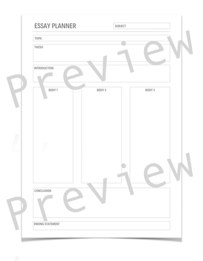 Essay Planner Printable Template Paper/ Student Writing Guide Note ...
