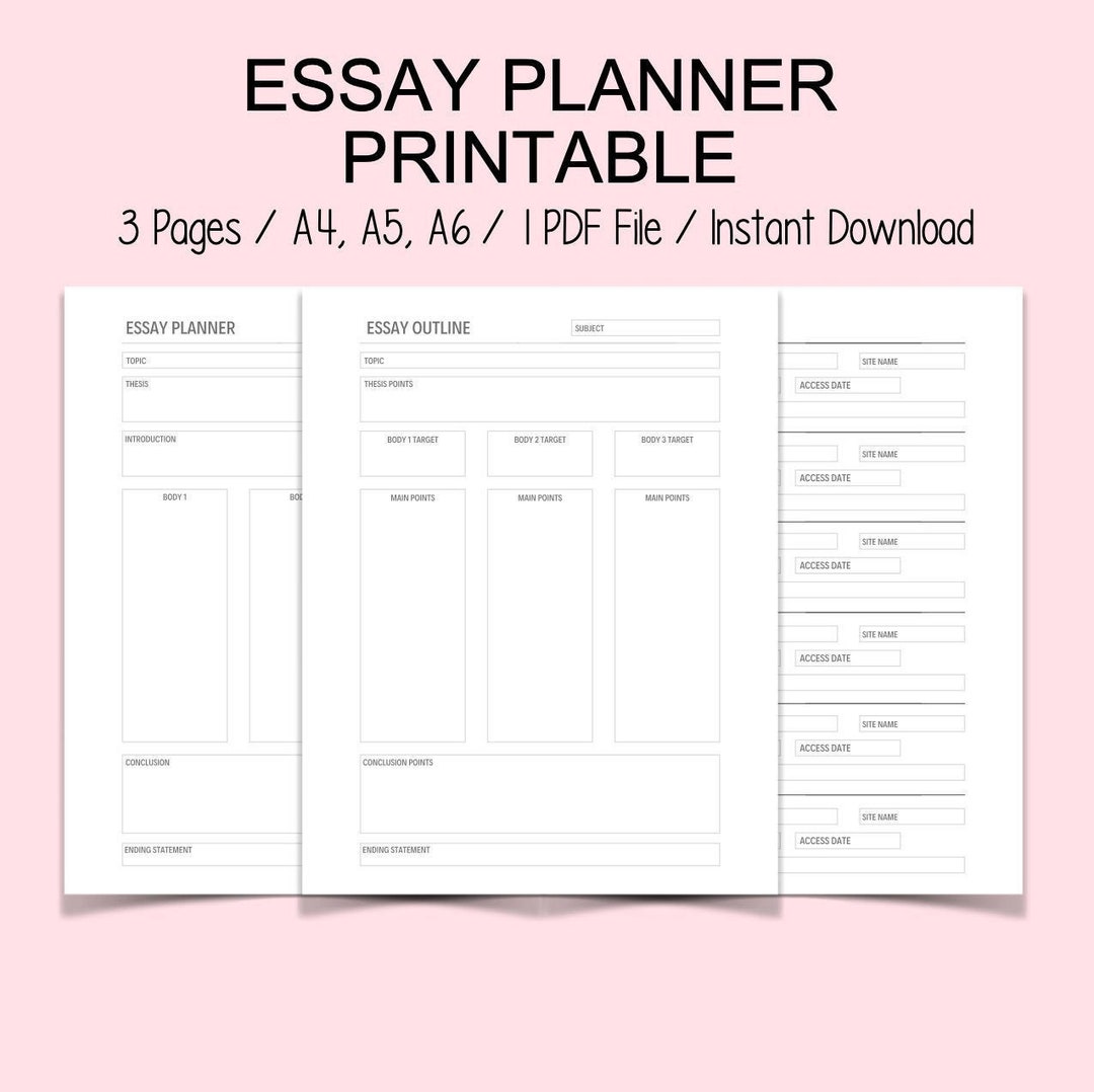 Essay Planner Printable Template Paper/ Student Writing Guide Note Planner/ School College ...