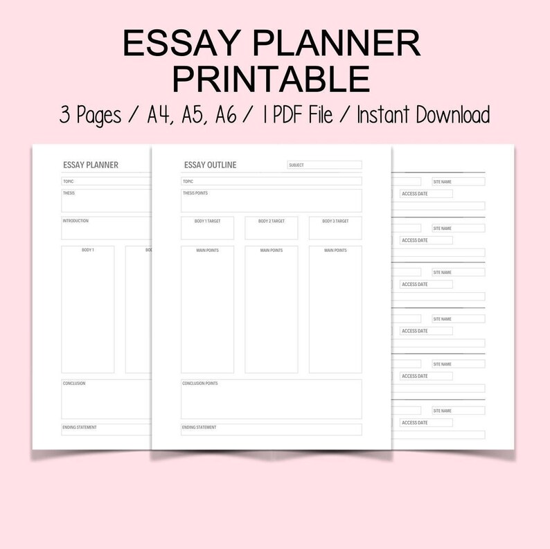 Essay Planner Printable Template Paper/ Student Writing Guide Note ...