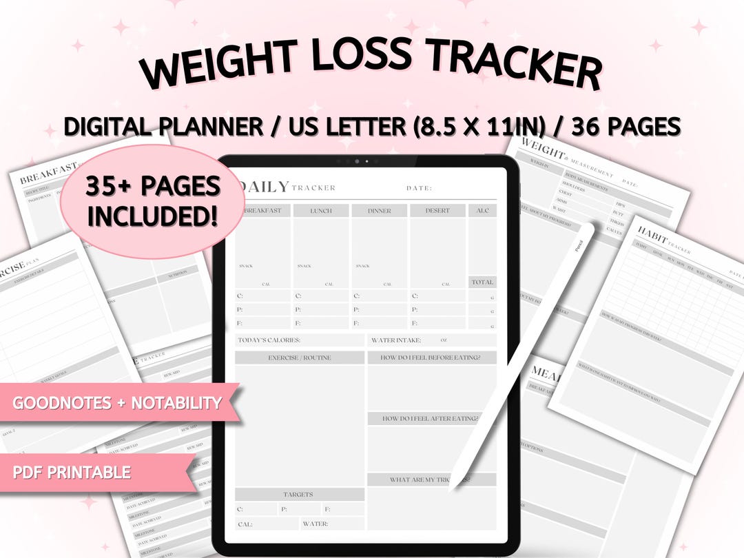 Digital Goodnotes Weight Loss Tracker Journal Planner Printable ...