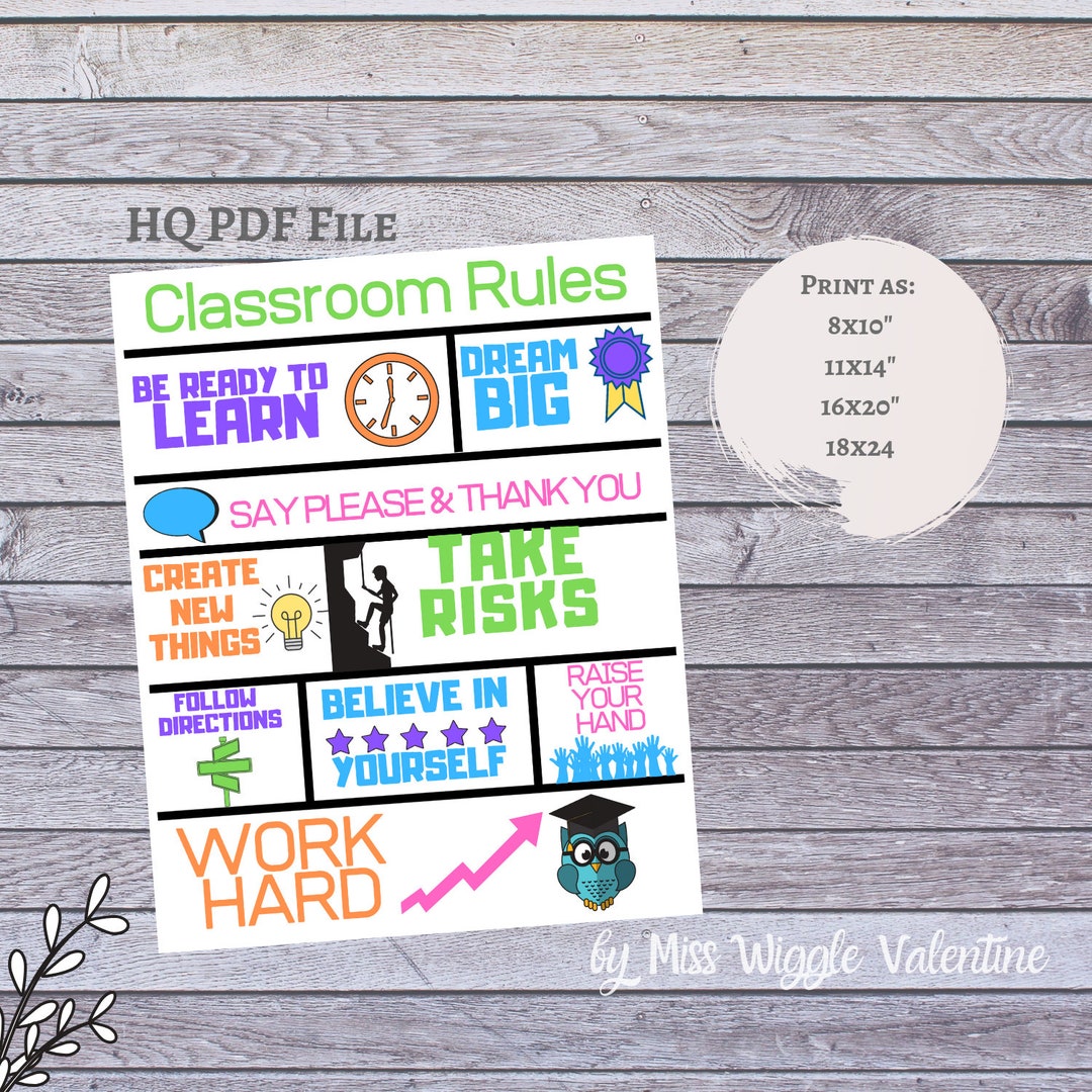Classroom Rules, Classroom Sign, Teacher Sign, Teacher Poster, Colorful ...