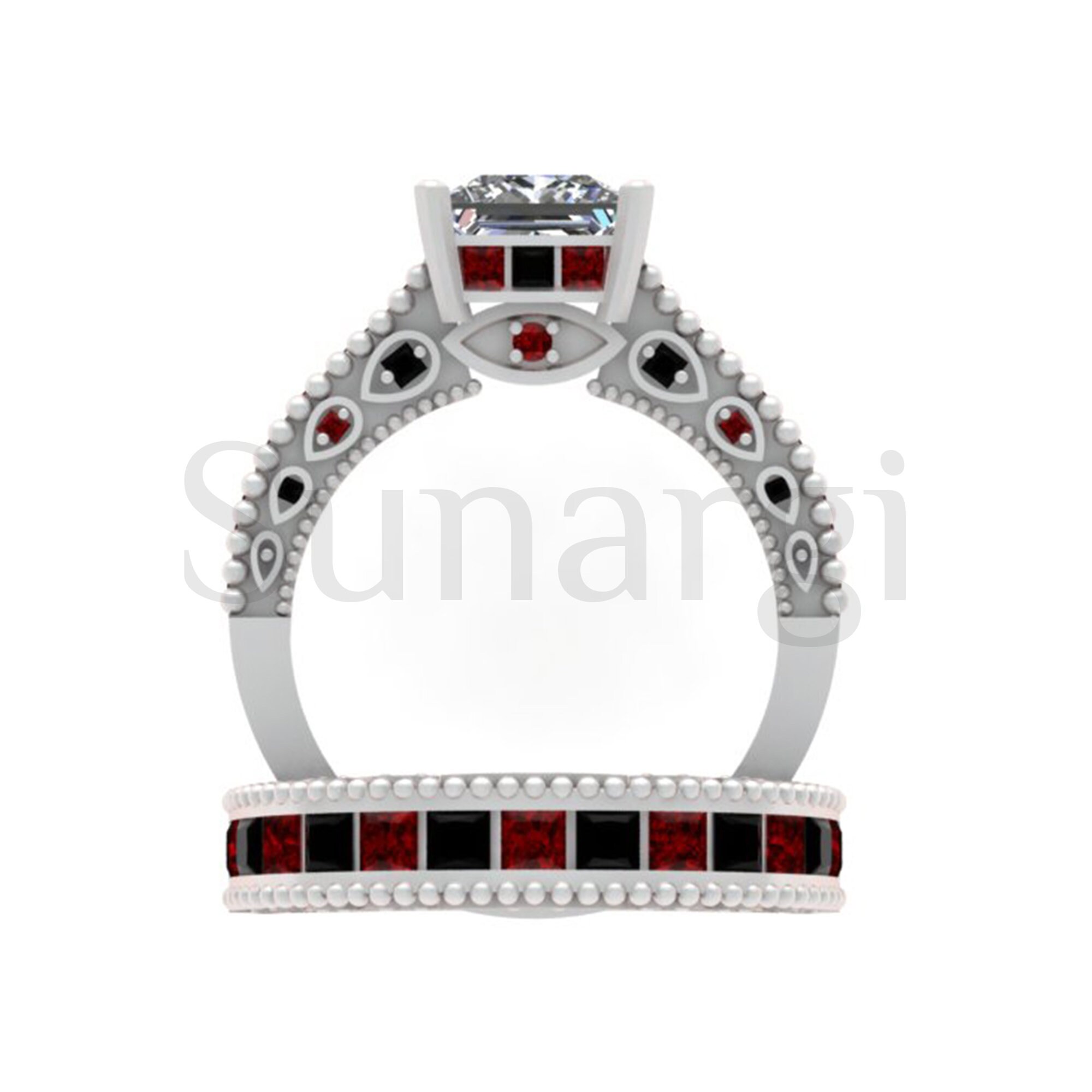 2.65 Wedding Ring Set White Gold Finish, Princess Cut Bridal Ring Set ...
