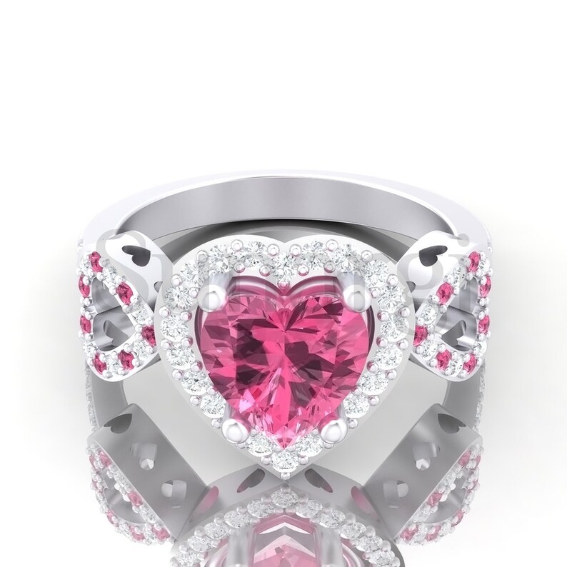 Valentine Heart Shape Engagement Ring Womens Halo Wedding Ring | Etsy