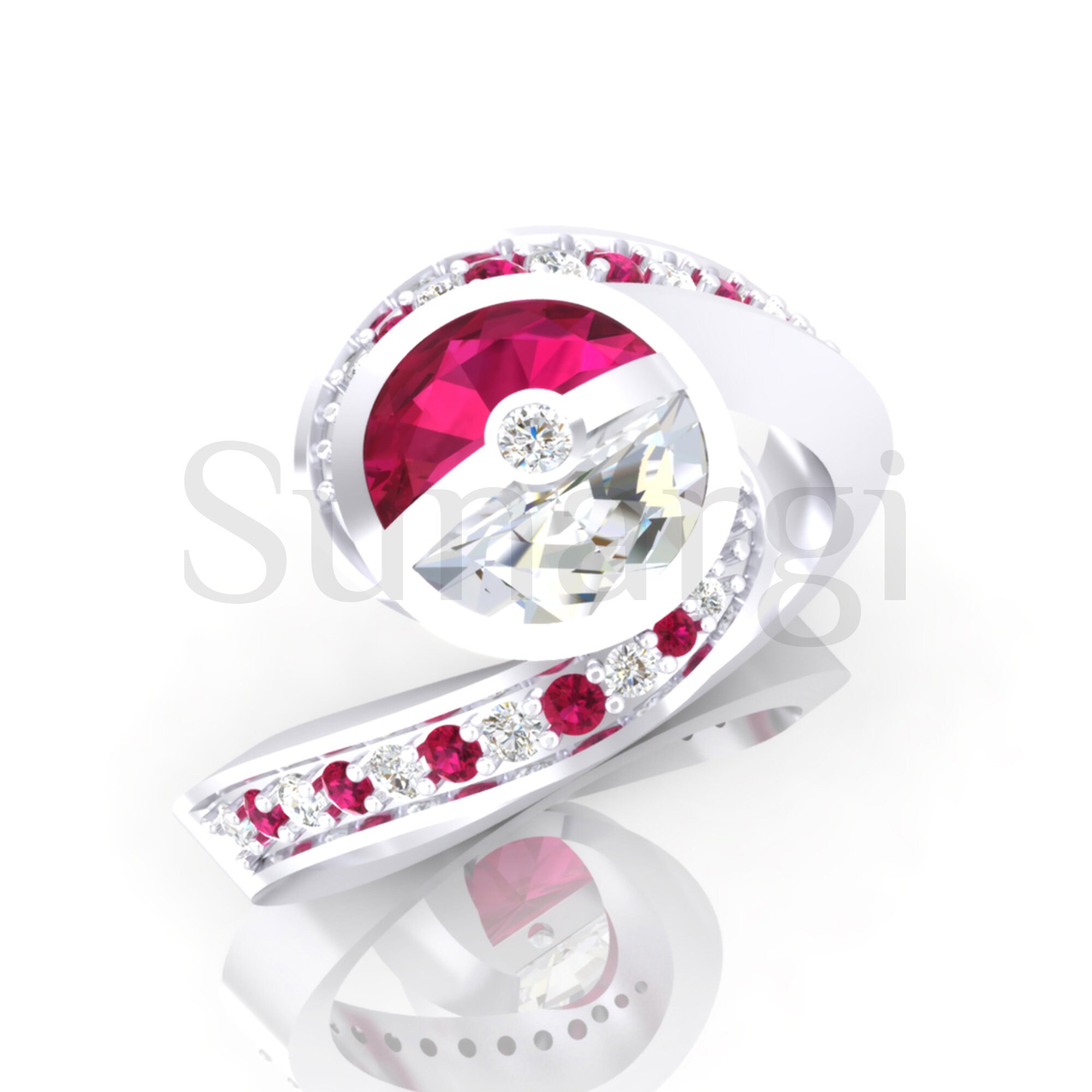 Pokemon Wedding Engagement Ring 925 Sterling Silver 2.25 Ct | Etsy