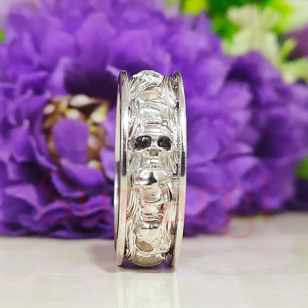 Skulls in Gothic Band Ring, Handmade Mens Statement Ring, 925 Sterling ...