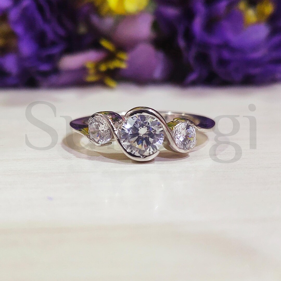 Swirl Bypass Ring, Tension Set Ring, 1.5 Ct Round Cut White Sapphire ...