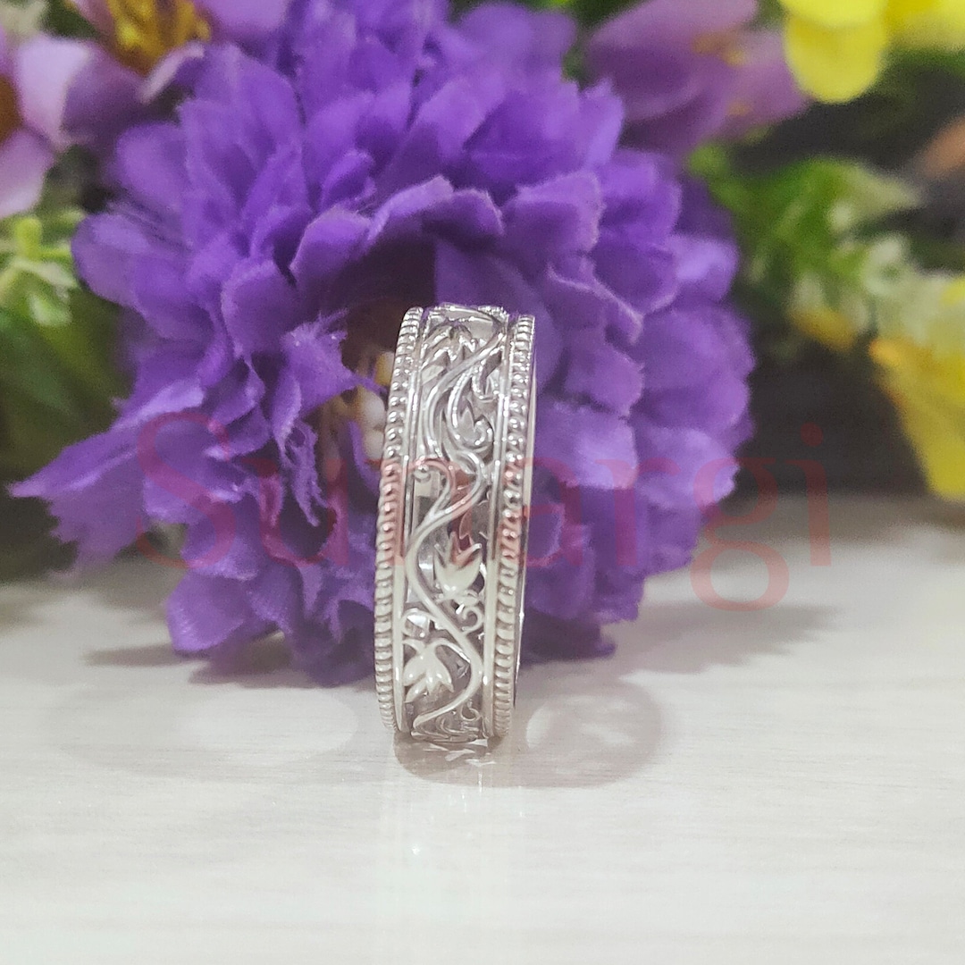 Filigree Womens Band Ring, Vintage Antique Floral Wedding Engagement ...