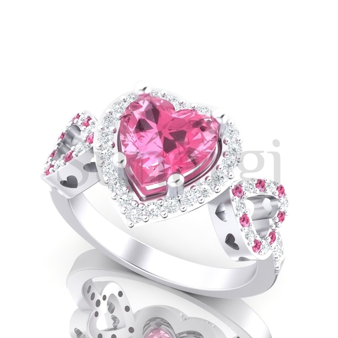 Valentine Heart Shape Engagement Ring Womens Halo Wedding Ring 3 Carat ...