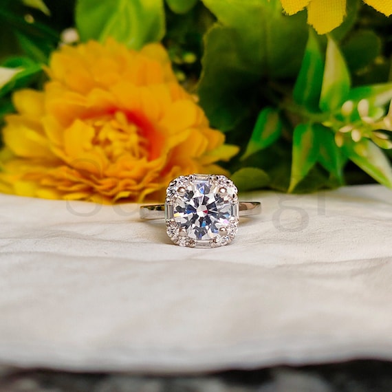 3 Ct Round Cut White Sapphire Rings Beautiful Solitaire Halo Design Engagement Wedding Ring Gift for Women White Gold Finish Sterling Silver Etsy