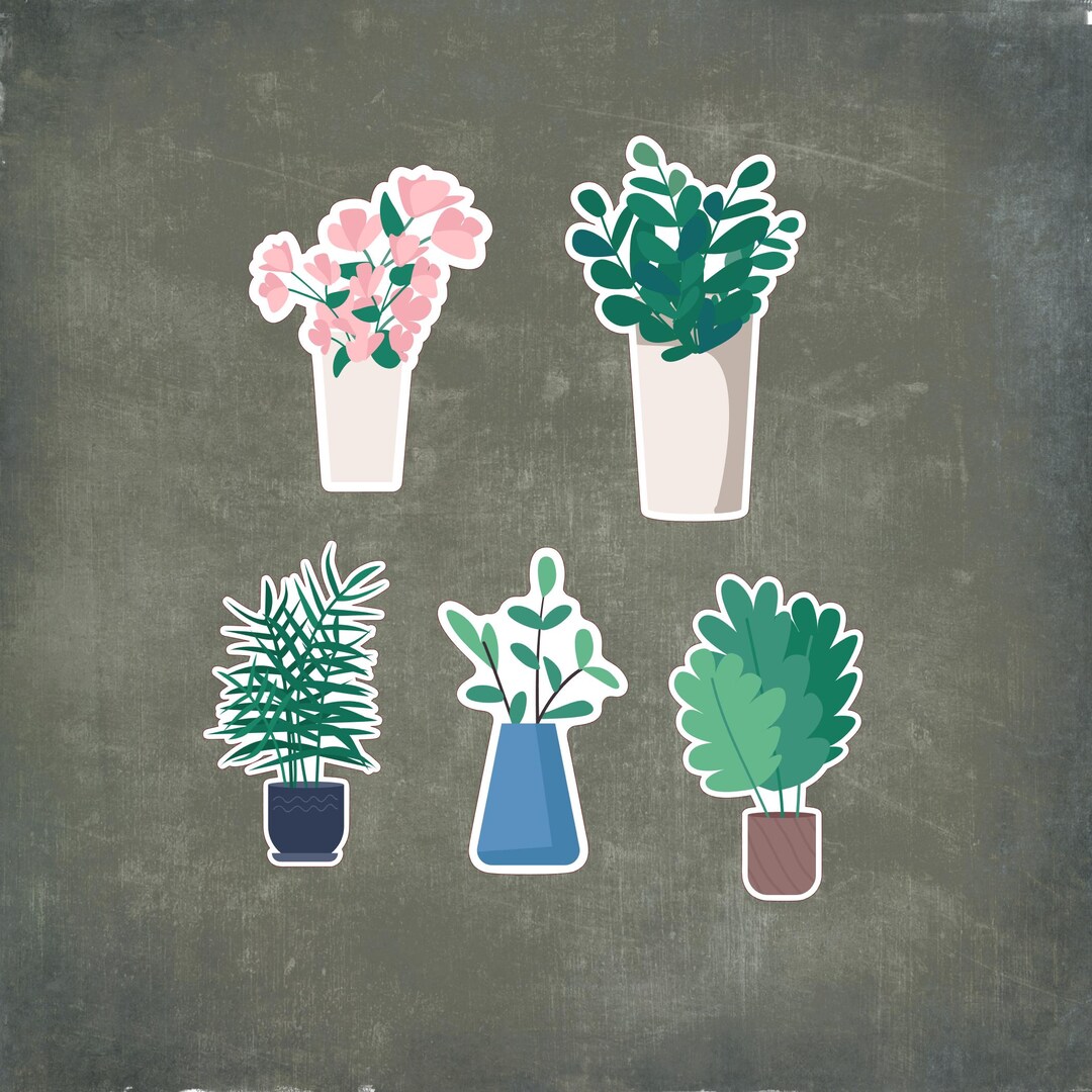 Solid Cartoon Hand Drawn House Plant Sticker Pack of 9 Stickers ...