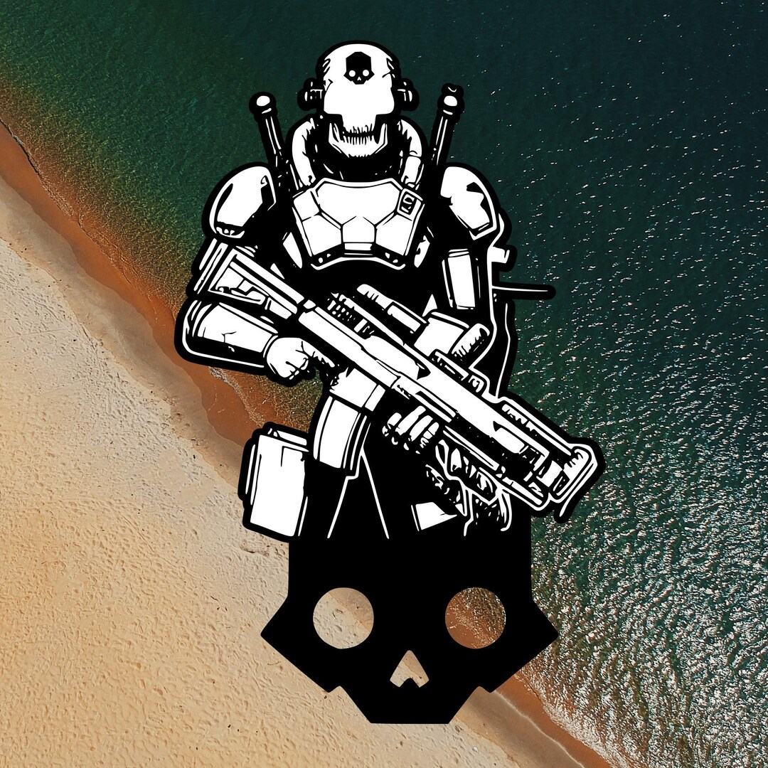 Helldiver Silhouette on Skull Two Color Vinyl Decal Video Game Decal ...