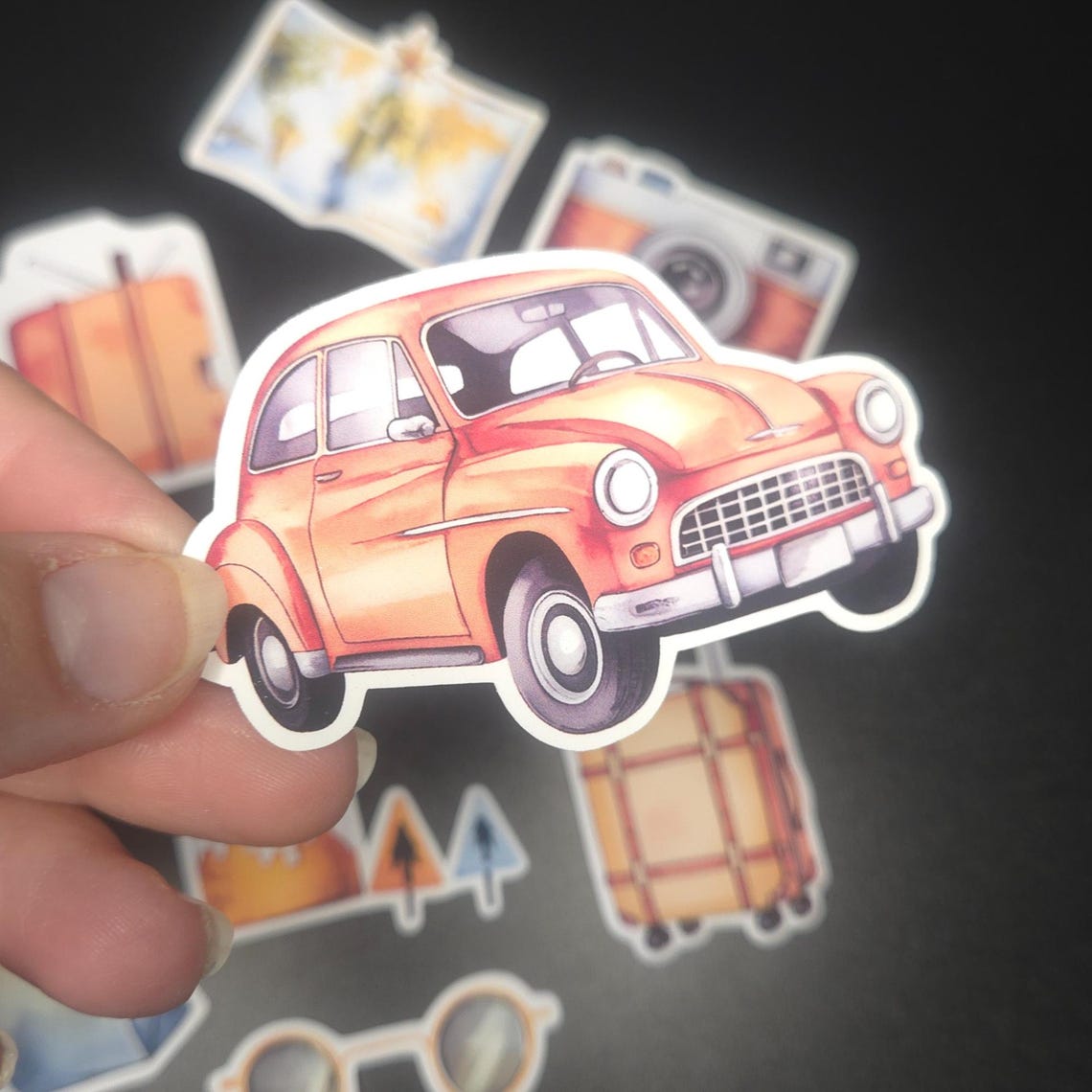 Watercolor Adventure Travel Sticker Set of 8, Love Bug Car, Suitcase ...