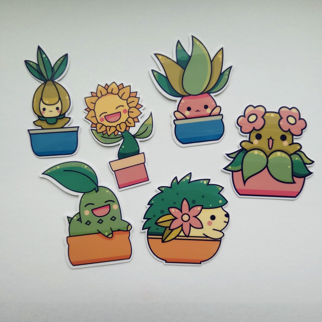Cute Kawaii Plant Sticker Set Sticker Pack Waterproof Plants Watercolor ...