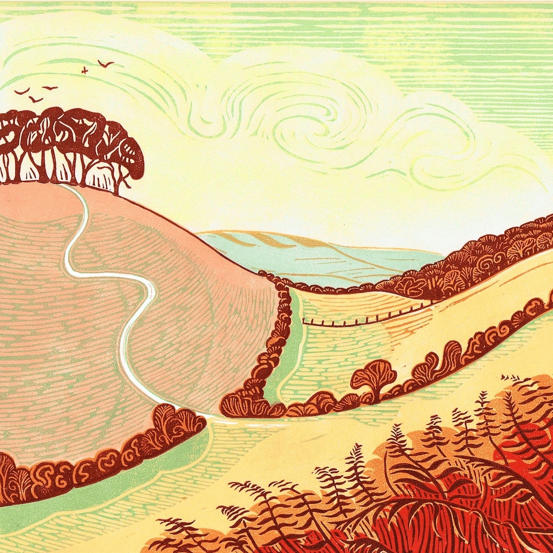 The Tump Limited Edition Lino Cut Print of a Wooded Hill - Etsy