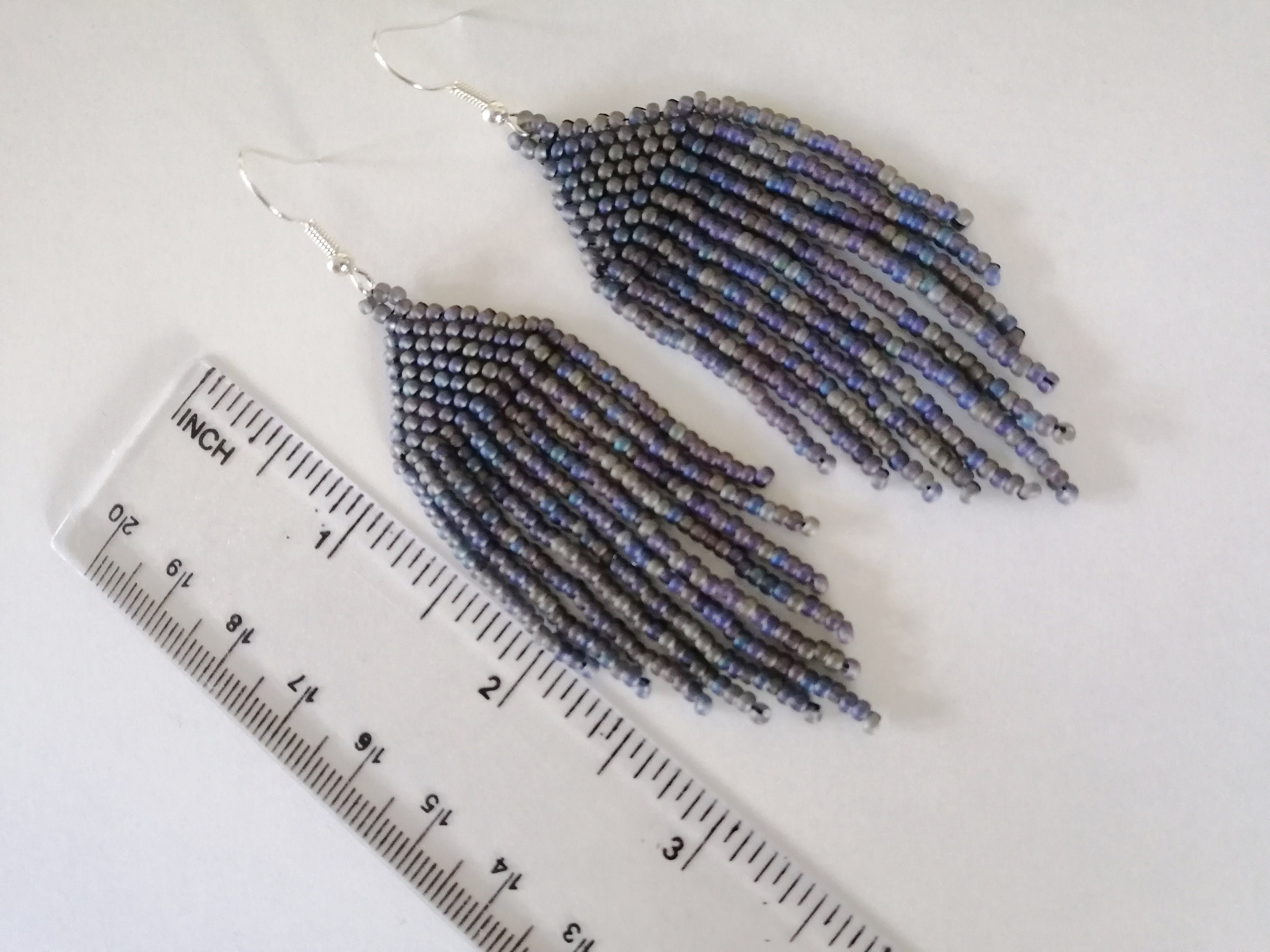 Long Black Bead Earrings, Matt Bead Earrings, Long Ombre Earrings ...