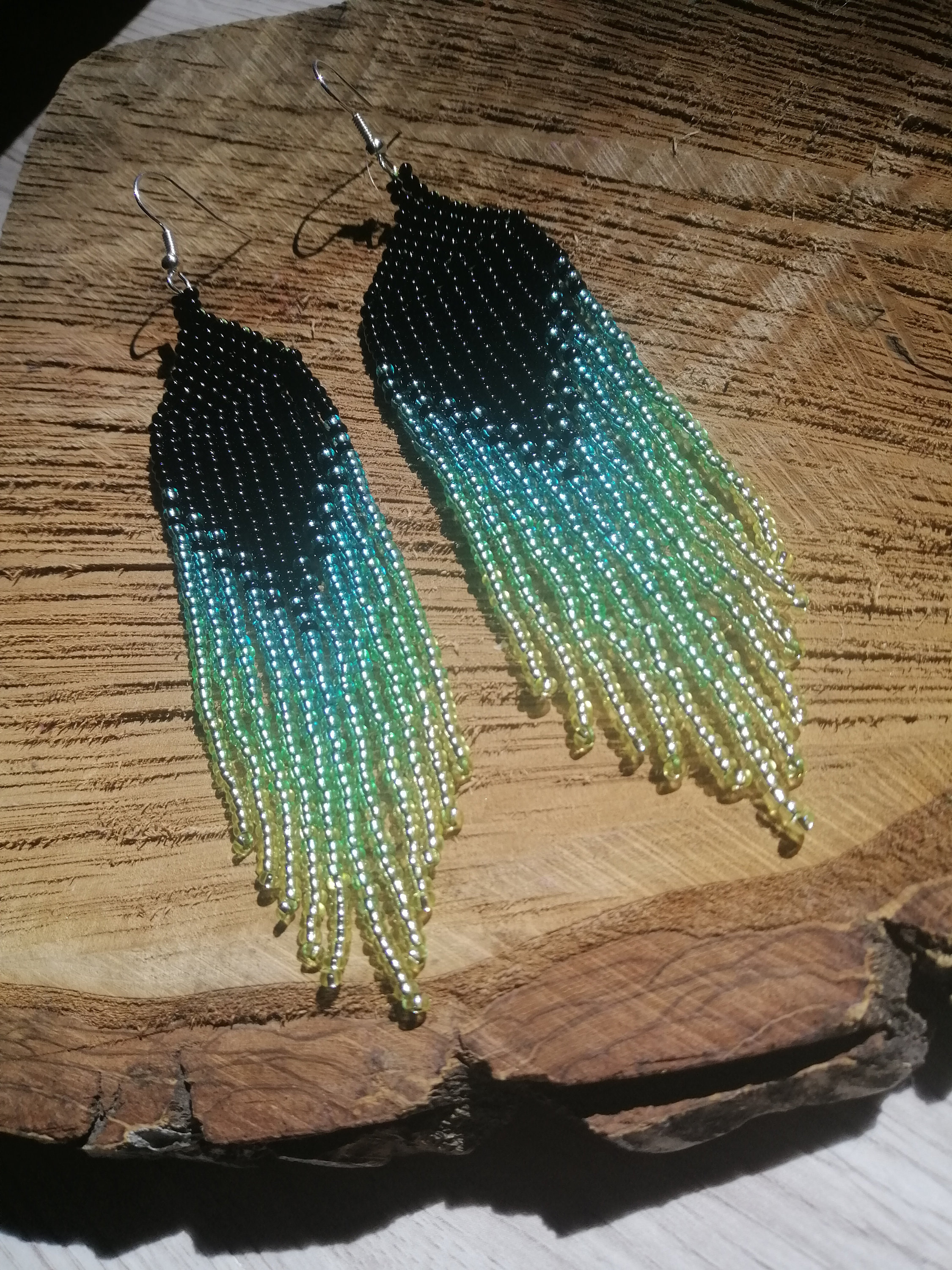 Ombre Bead Earrings, Long Seed Gradient, Long Ombre Earrings, Beaded ...