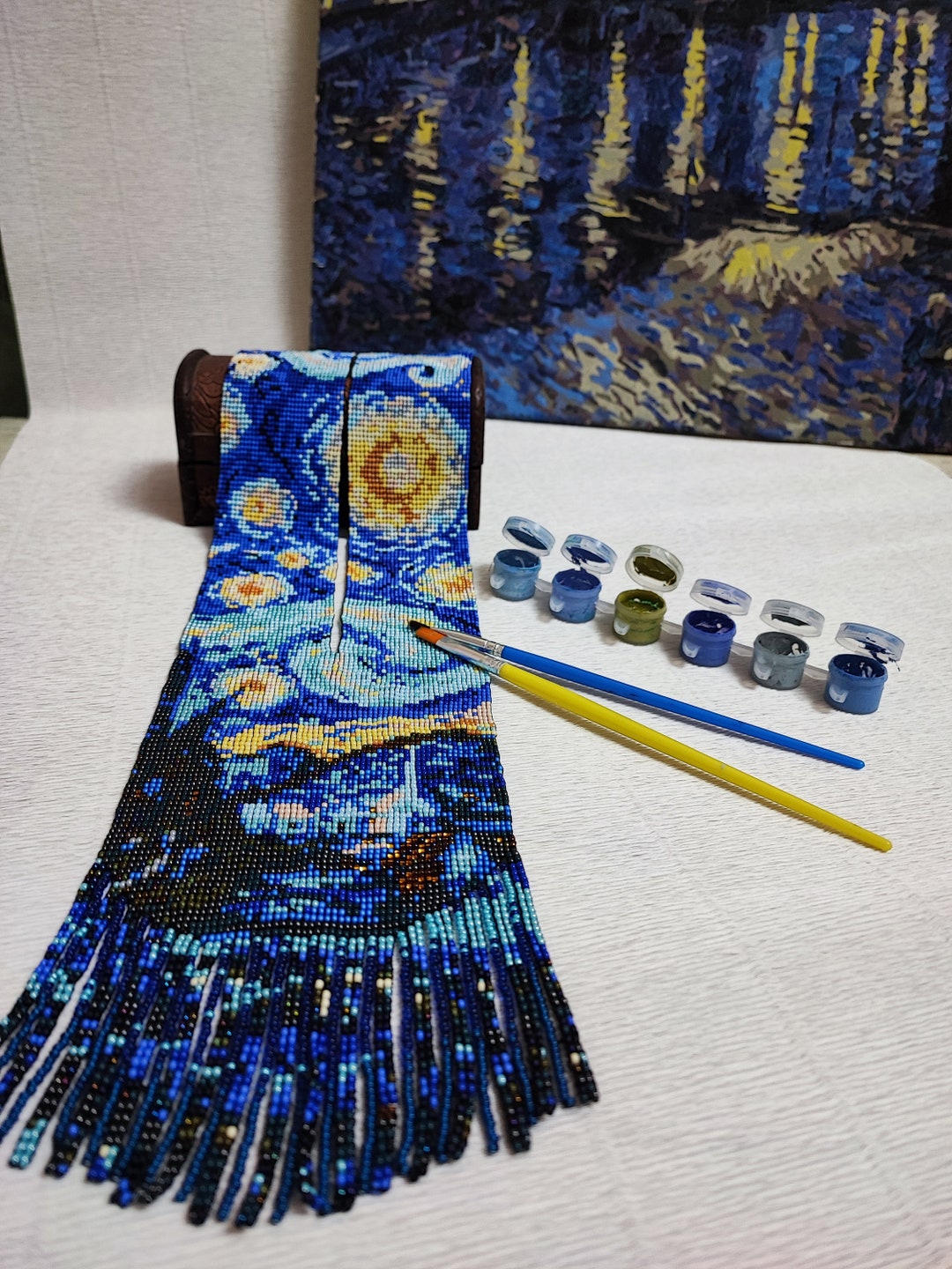 Necklace Starry Night, Gerdan Van Gogh, Blue and Yellow Ornament, Seed ...