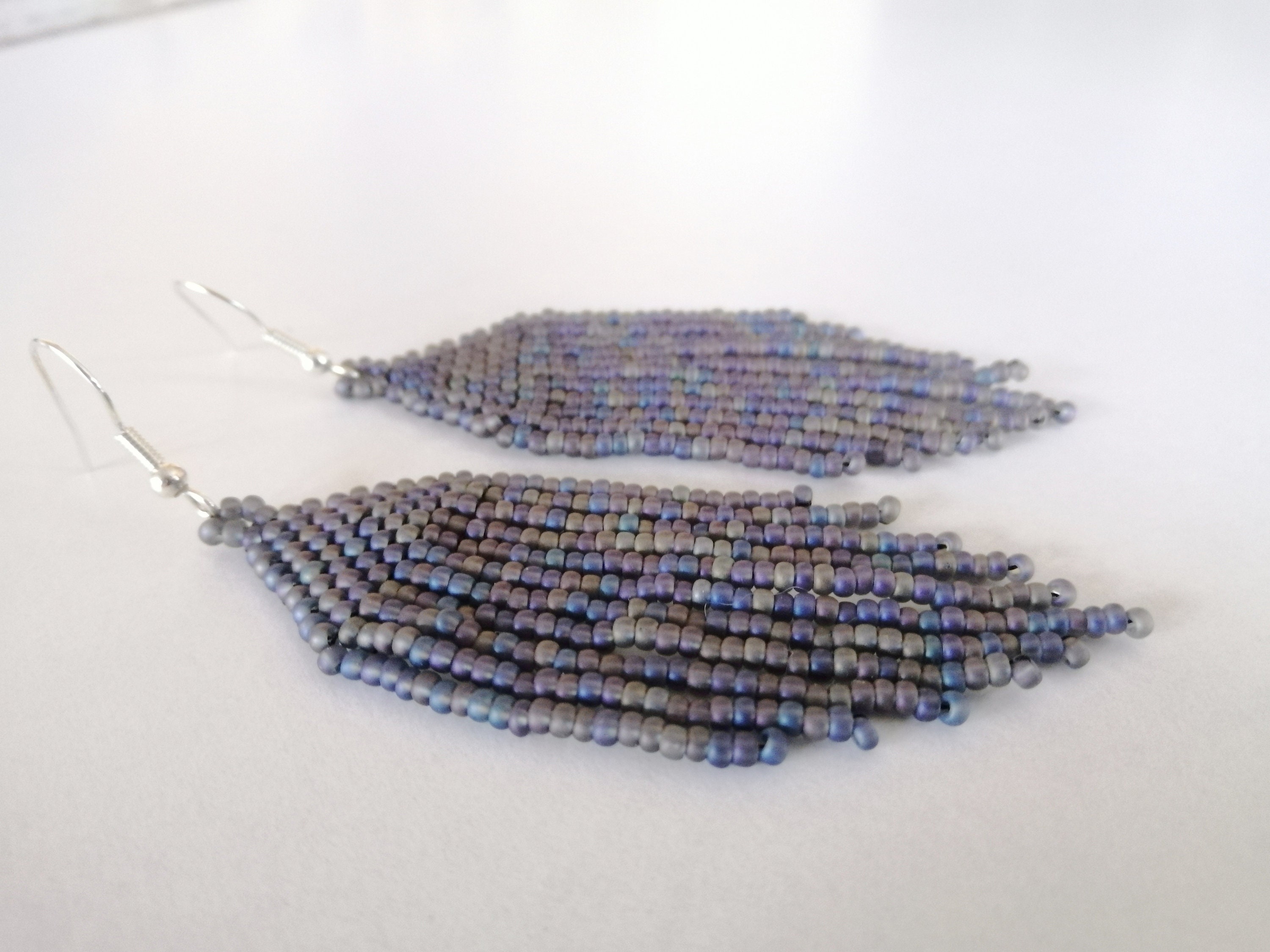 Long Black Bead Earrings, Matt Bead Earrings, Long Ombre Earrings ...