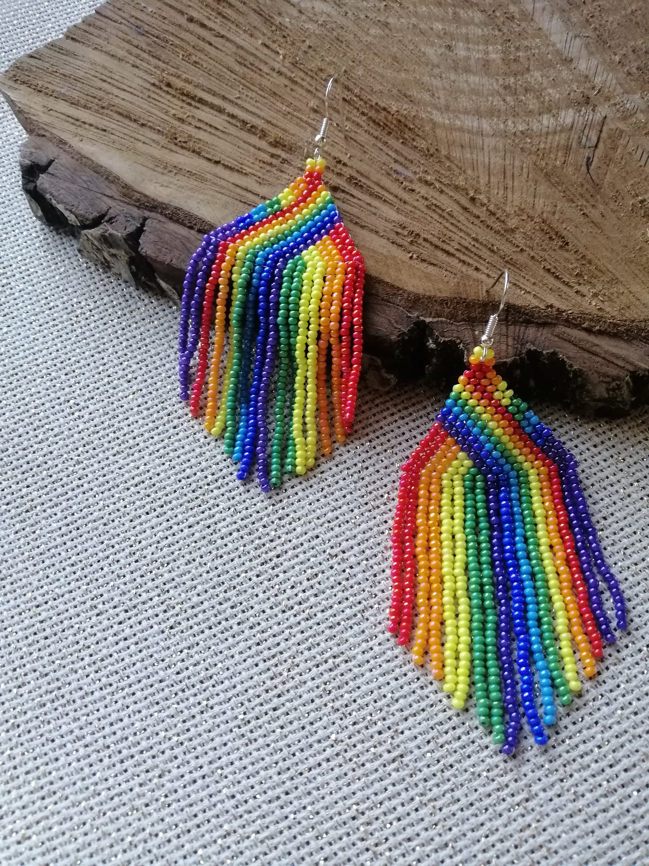 Pendientes de cuentas arco iris, gradiente de semillas largas ...