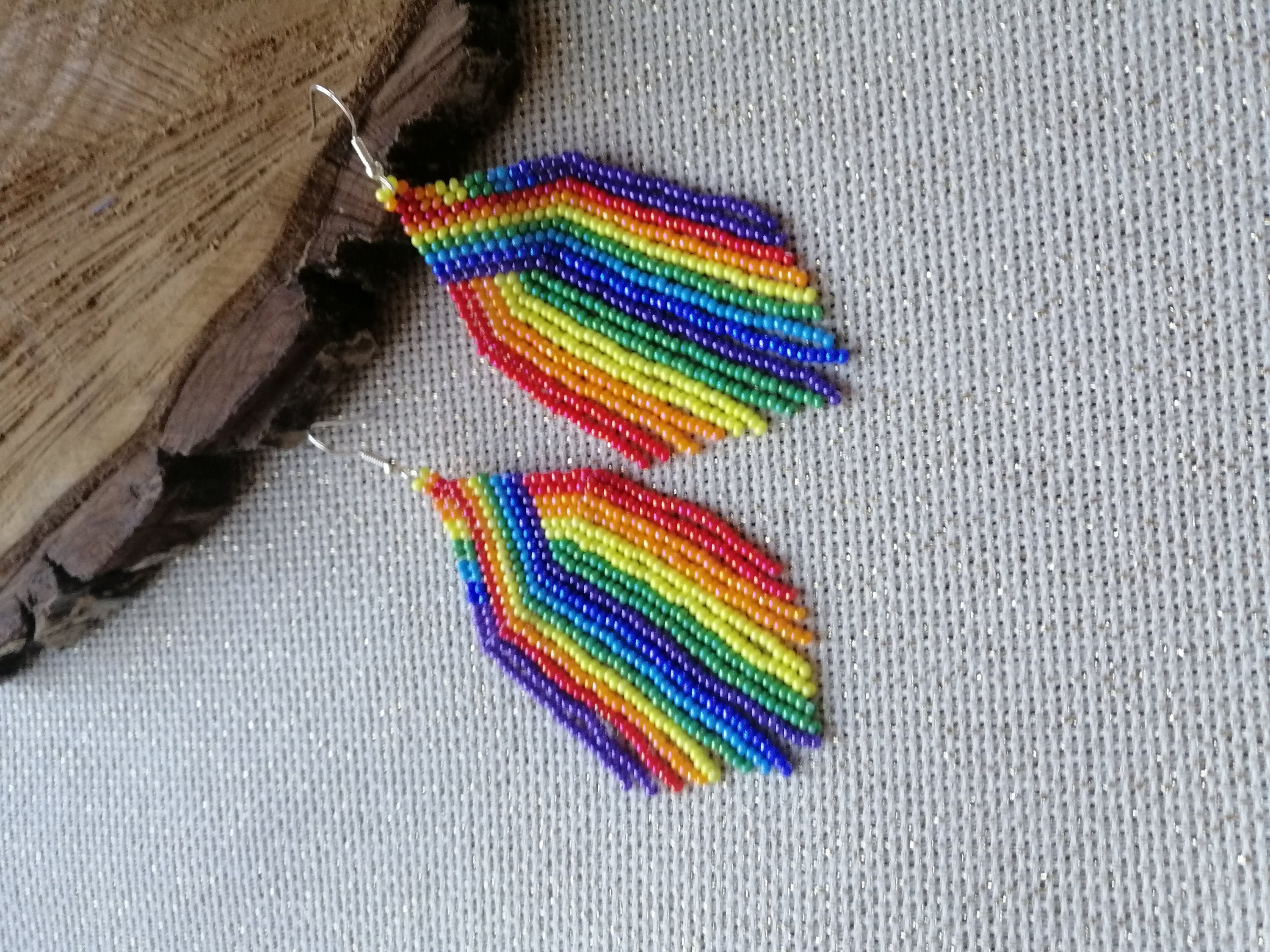 Rainbow Bead Earrings Long Seed Gradient Geometric Earrings - Etsy UK