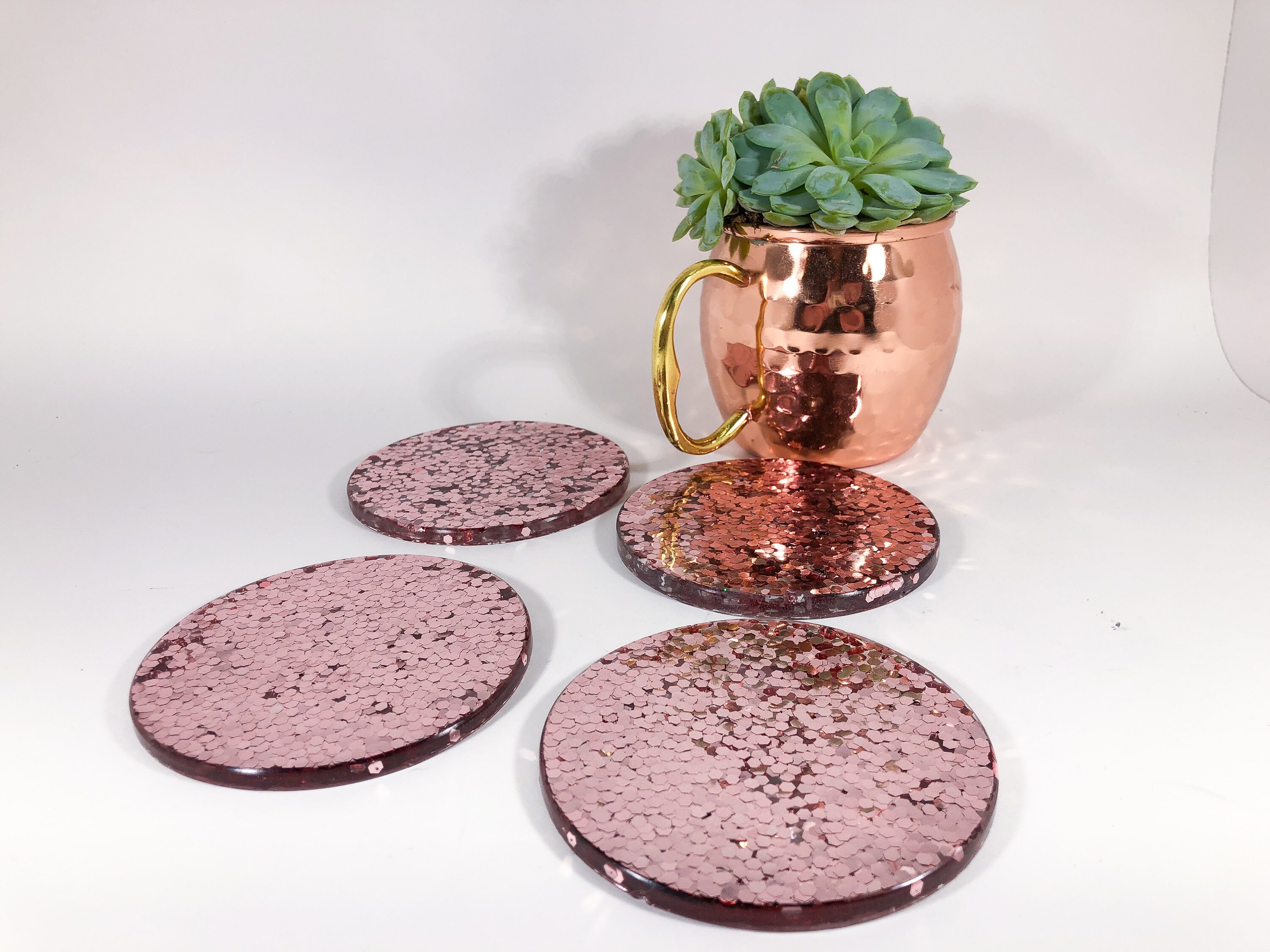 Circular Resin Coasters Chunky Pink Glitter Set of 4 - Etsy.de