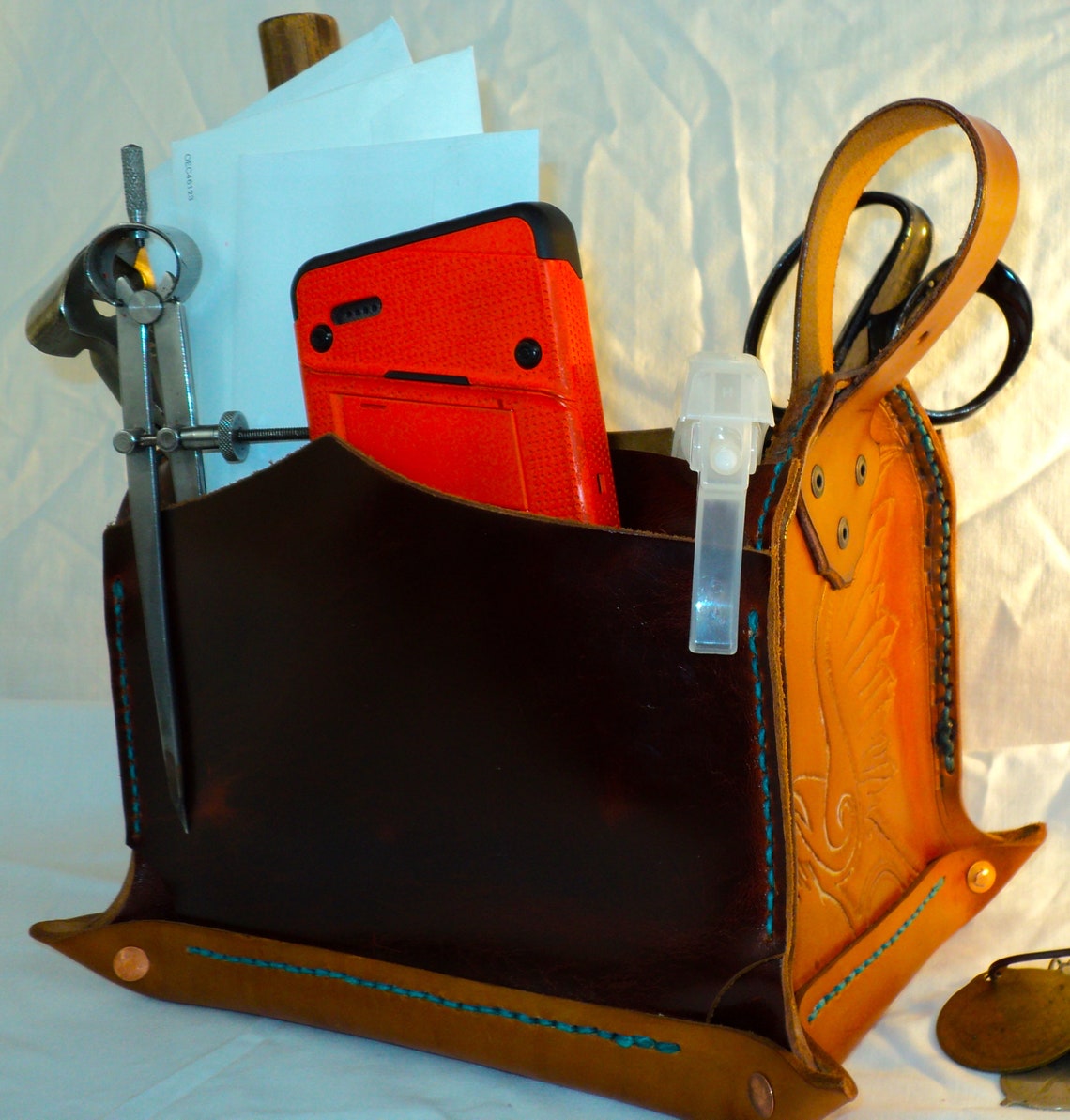 Custom Leather Desk Organizer Workbench Caddy Tool Storage | Etsy