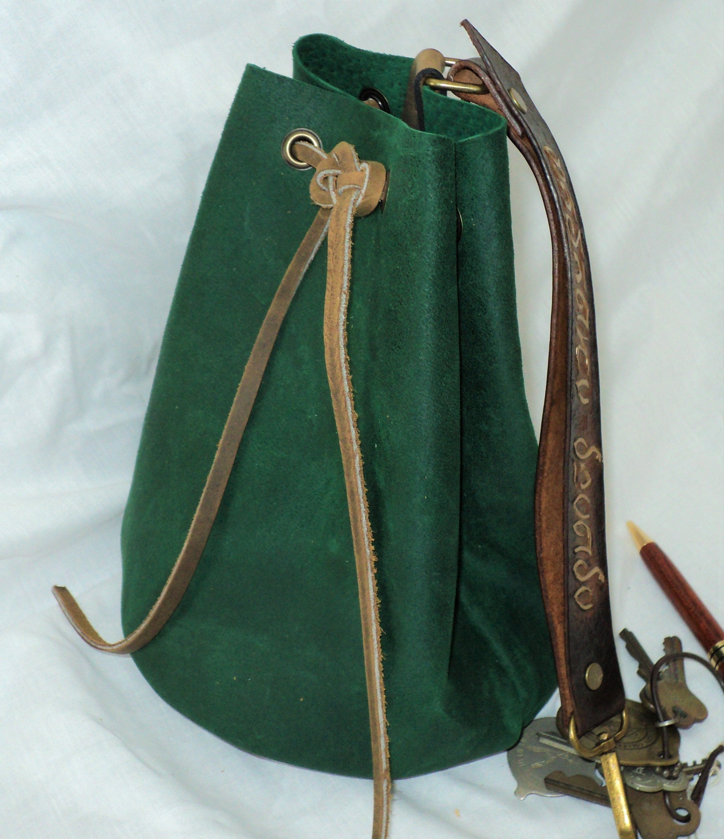 Large Leather Pouch Belt Bag Green and Brown Medieval Satchel | Etsy