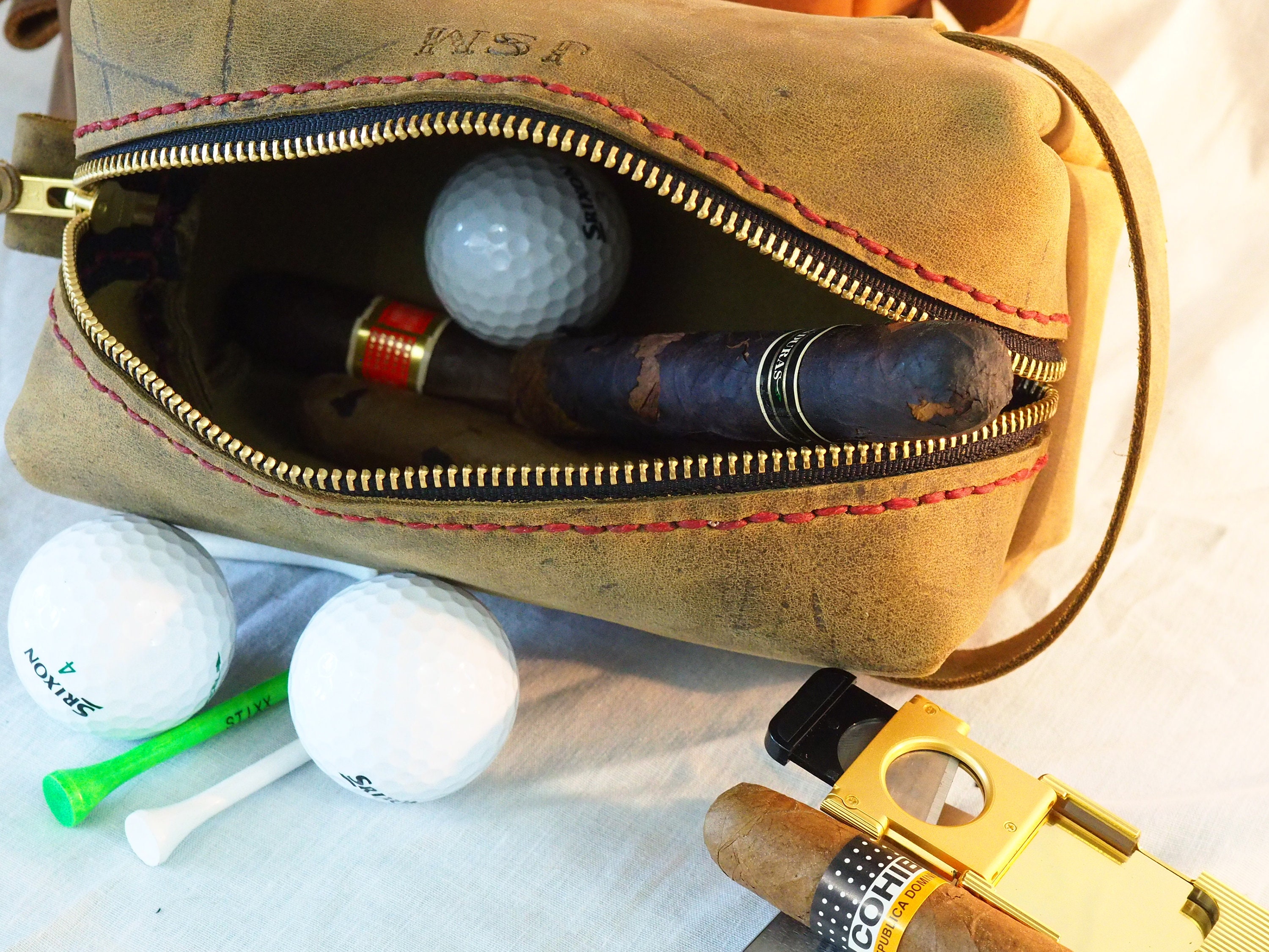 Leather Golf Caddy Bag Cigar Case Small Dopp Kit Great | Etsy