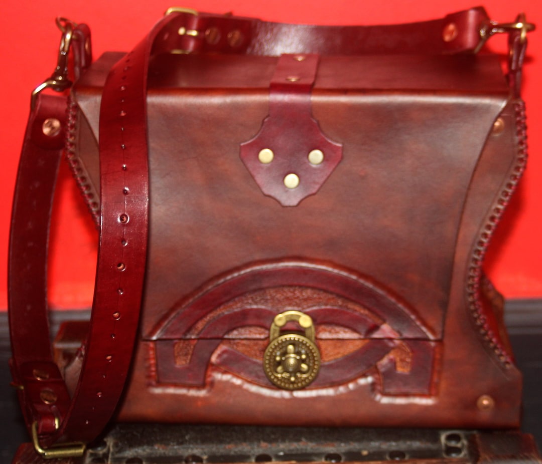 Celtic Knot Style Brown and Red Leather Bag; Medieval Style Leather ...