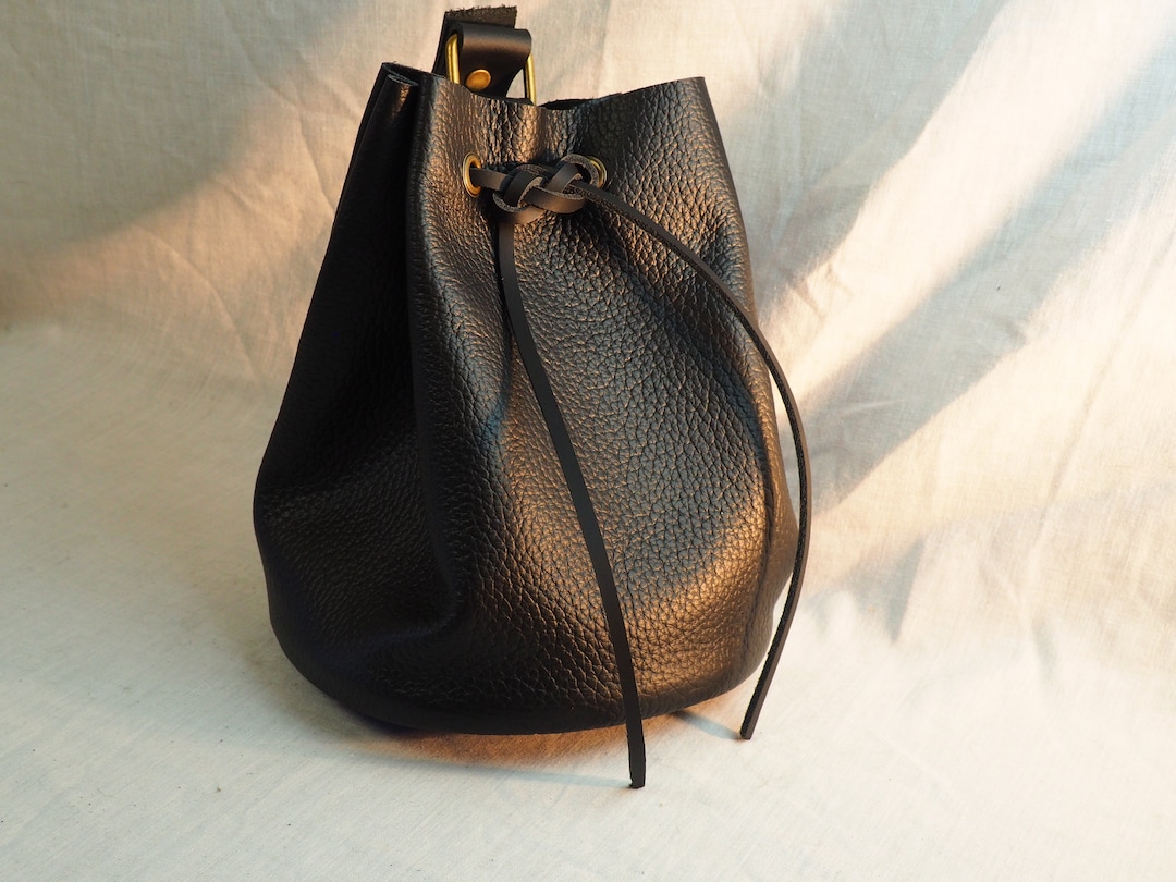 Black Leather Drawstring Pouch; Medieval Renaissance Coin Satchel; Dice ...