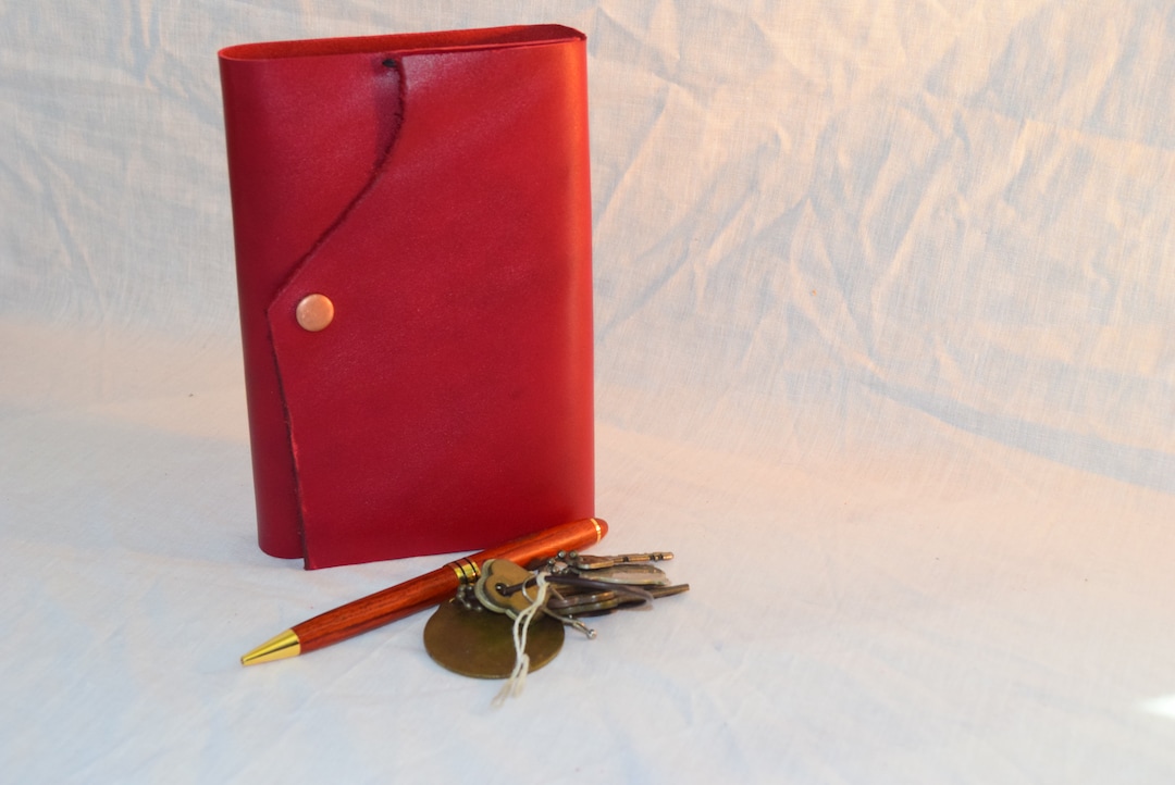 Cherry Red Leather Mini Journal; Refillable Notebook Cover; Button ...