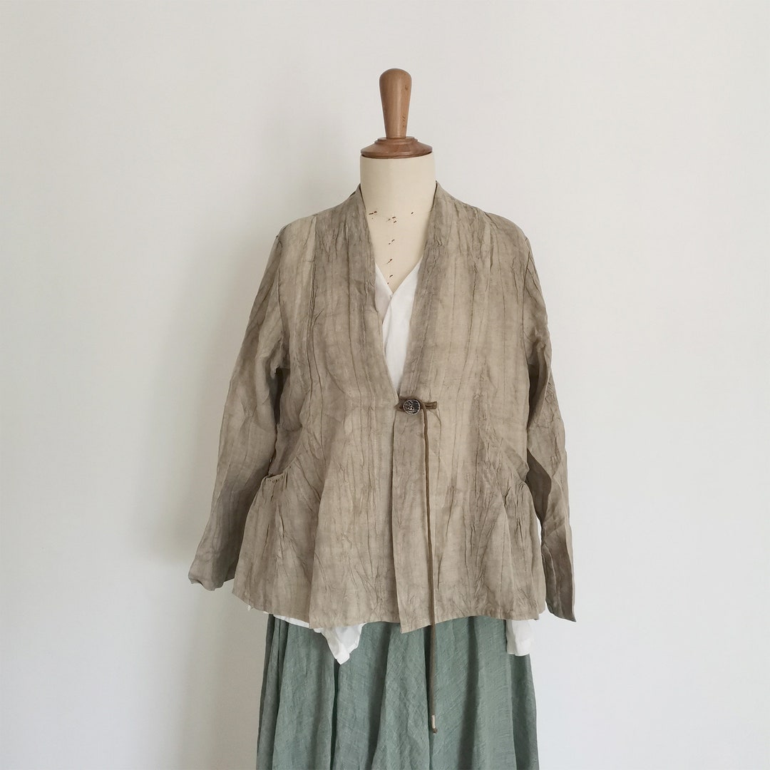Mud Dye Linen Jacket Summer Autumn Linen Jacket Chinese Style Kimono ...