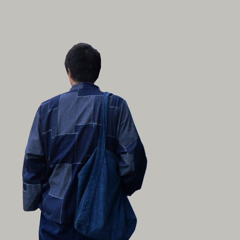 Indigo Blue Patchwork Print Cotton Fabric Kimono Raw Edge - Etsy