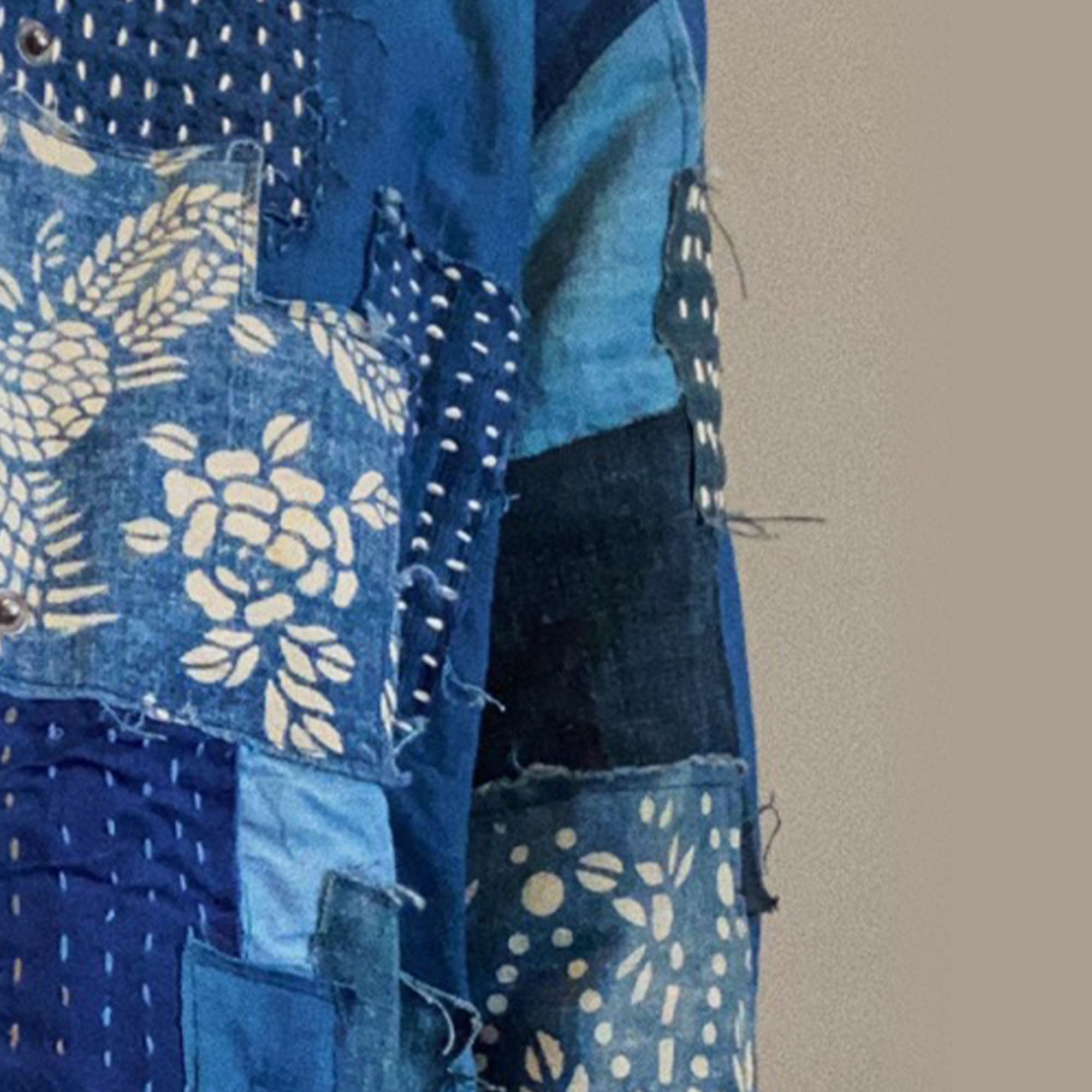 Indigo Blue Patchwork Kimono Hand Embroidery Sahiko Made to | Etsy