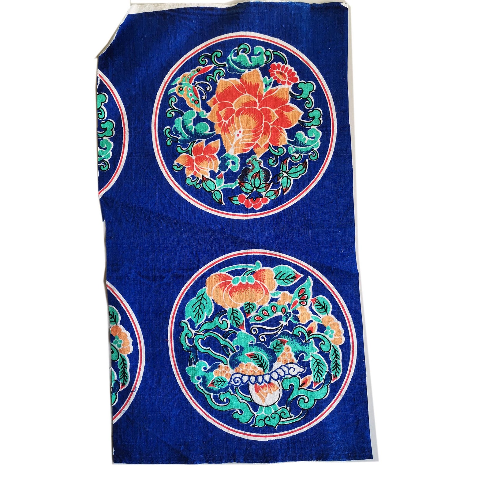 Vintage Chinese Block Print Hand Woven Fabric Abstract Floral - Etsy