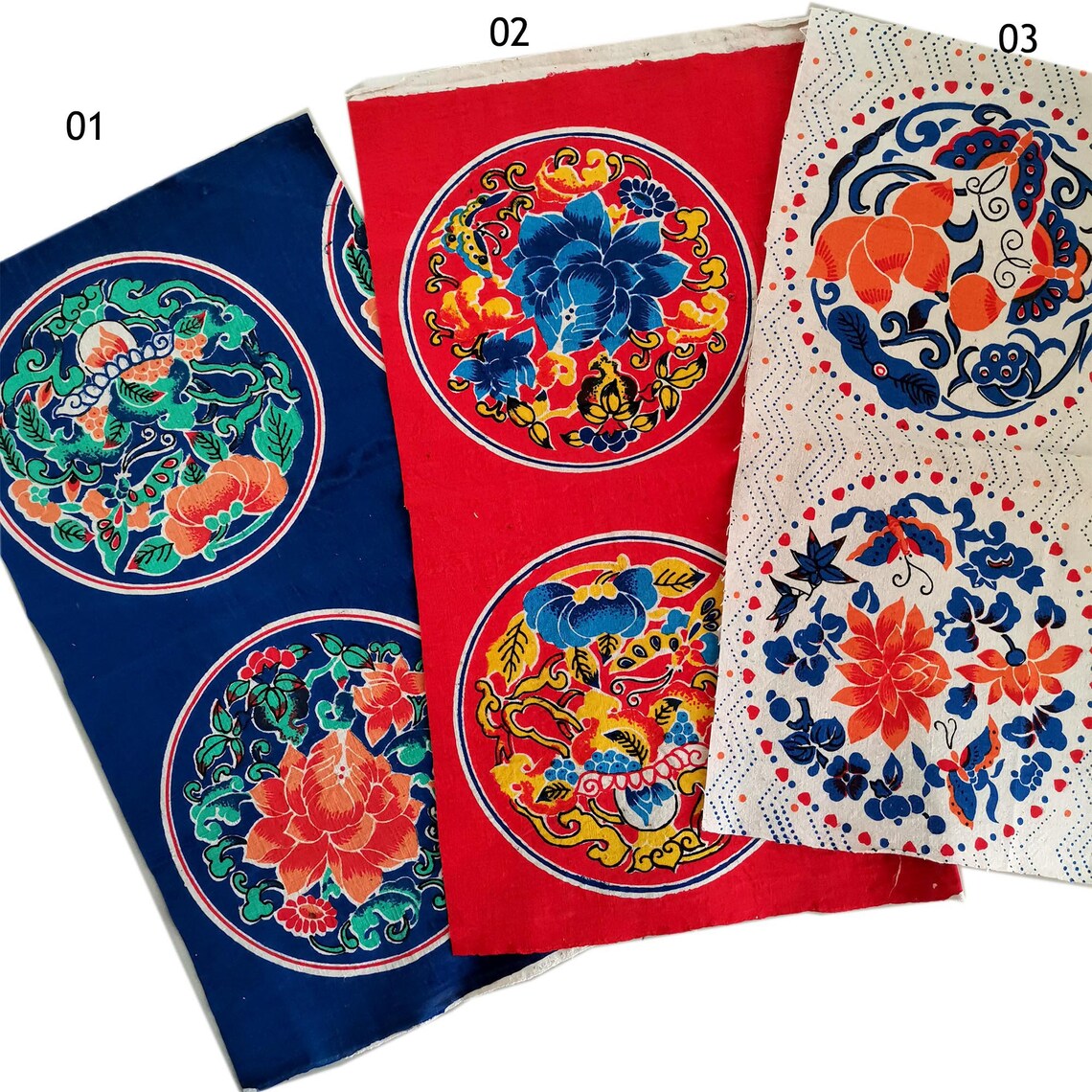 Vintage Chinese Block Print Hand Woven Fabric Abstract Floral - Etsy