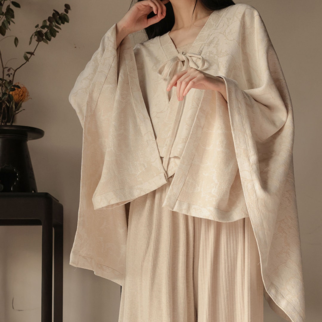 Hanfu Cape Loose Fit Short Cloak Hanfu Top Cotton Jacquard Weave Hanfu ...