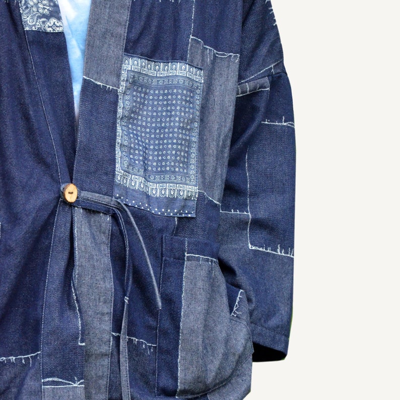 Indigo Blue Patchwork Print Cotton Fabric Kimono Raw Edge - Etsy