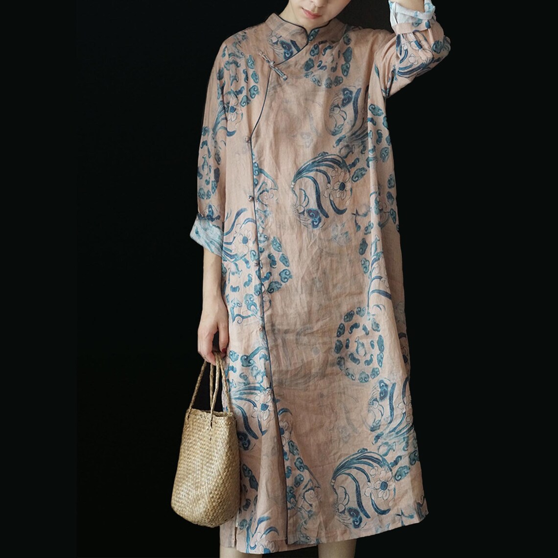 Neza Studio Chinese Modified Qipao Dunhuang Feitian Print | Etsy