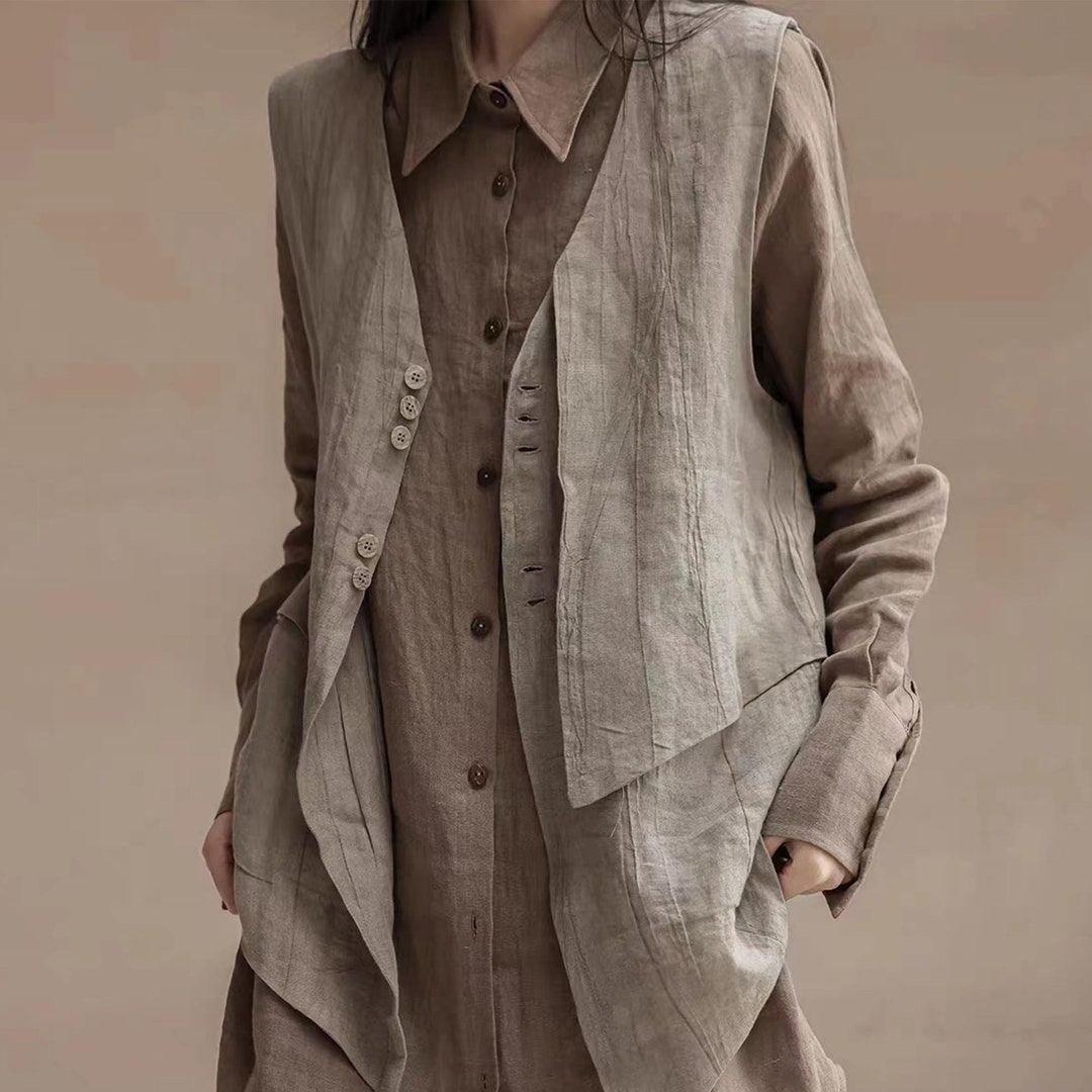 Linen Vest Multi Layer Linen Top Sleeveless Linen Waistcoat - Etsy
