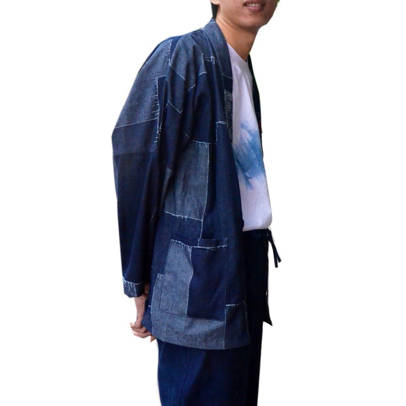 Indigo Blue Patchwork Print Cotton Fabric Kimono Raw Edge - Etsy