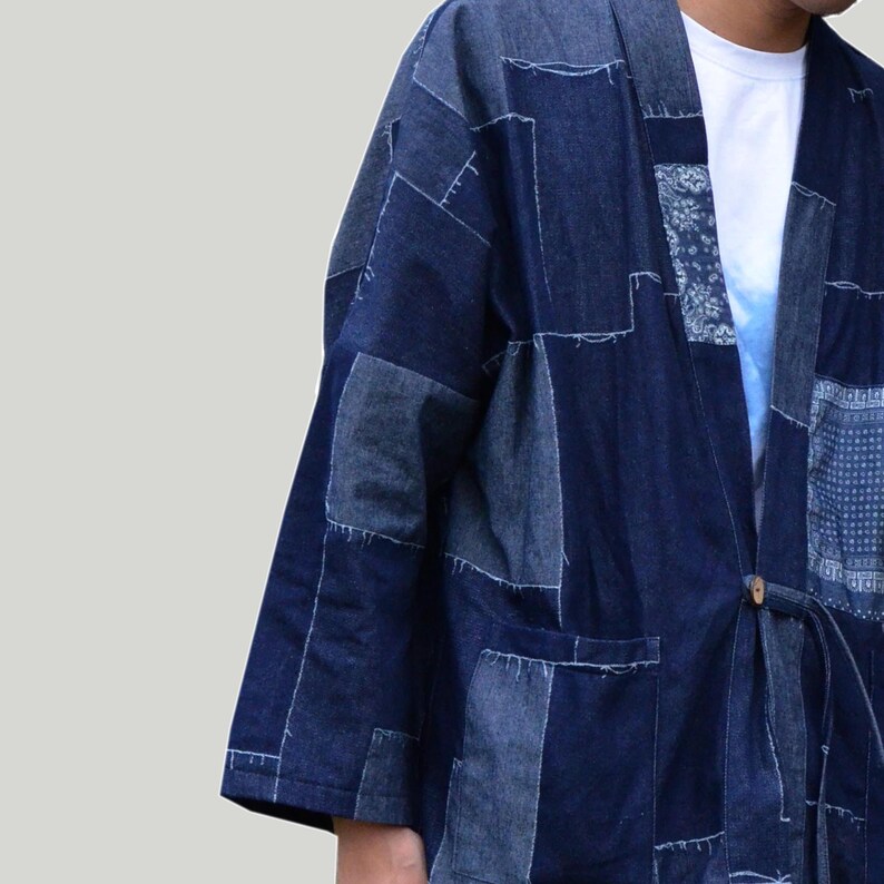 Indigo Blue Patchwork Print Cotton Fabric Kimono Raw Edge - Etsy