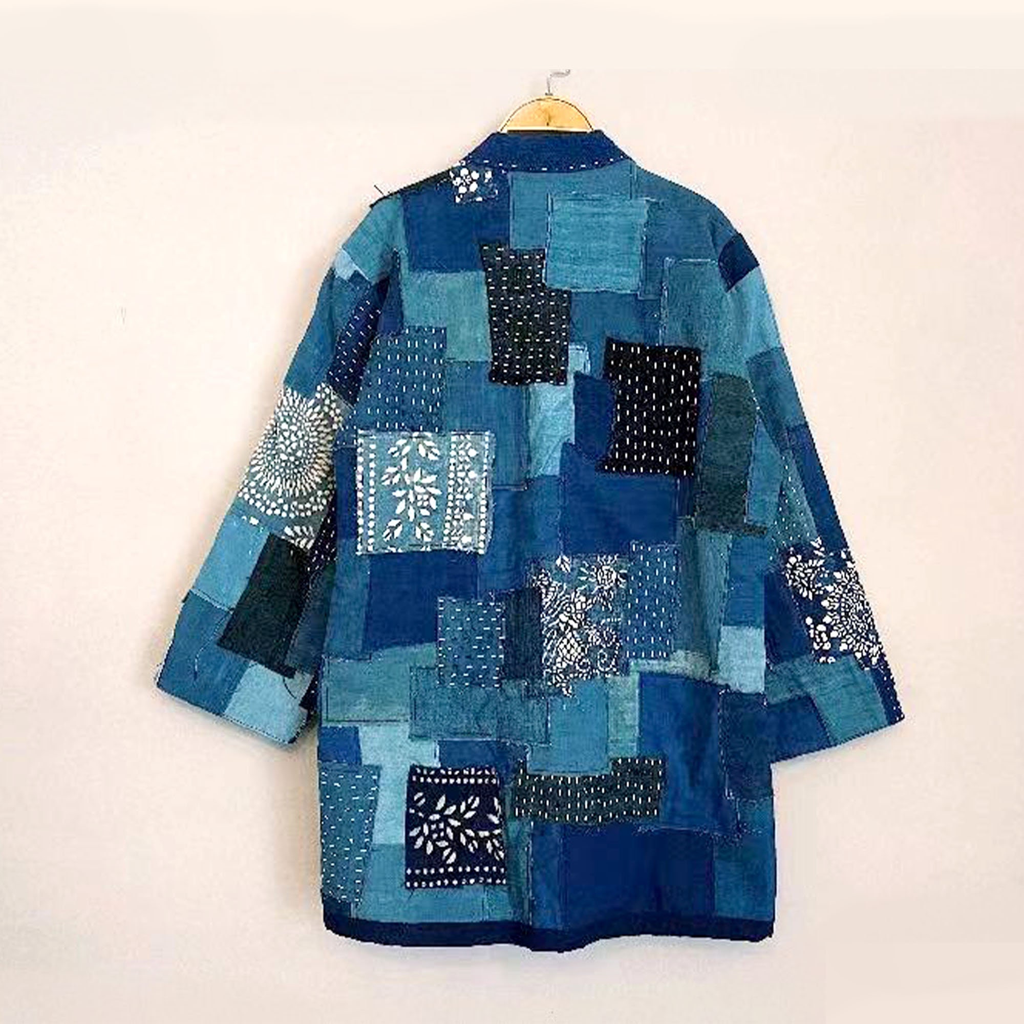 Indigo Blue Patchwork Kimono Hand Embroidery Sahiko Made to | Etsy