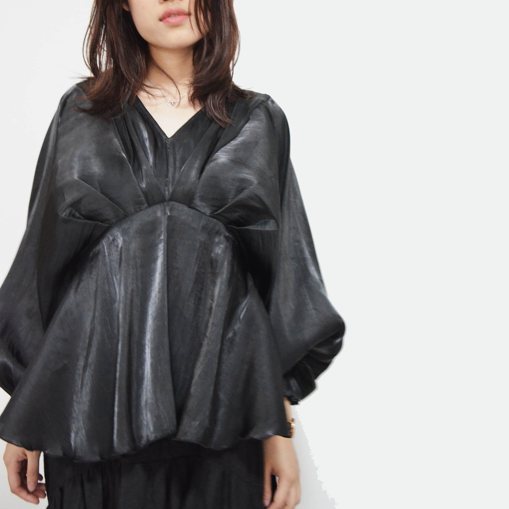 Silky Top Flowing Blouse Black shiny V neck Blouse Women's | Etsy