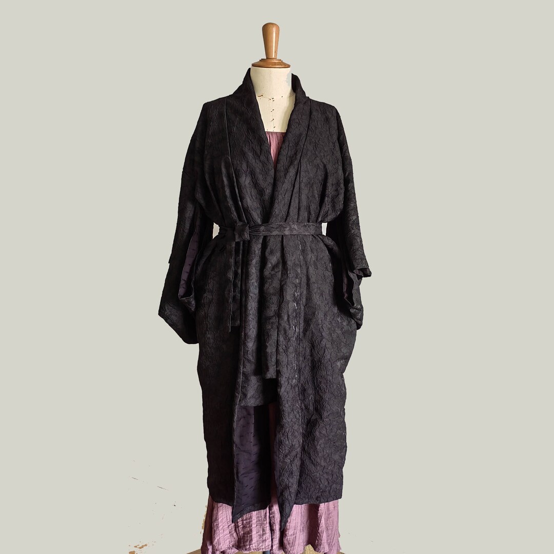 Kimono Modified Hanfu Neza Studio Black Jacquard Floral - Etsy