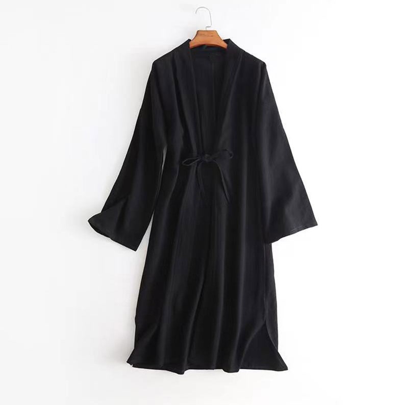 Linen Hanfu Robe Cotton Kimono Sleeves Long Robe Long Sleeve - Etsy