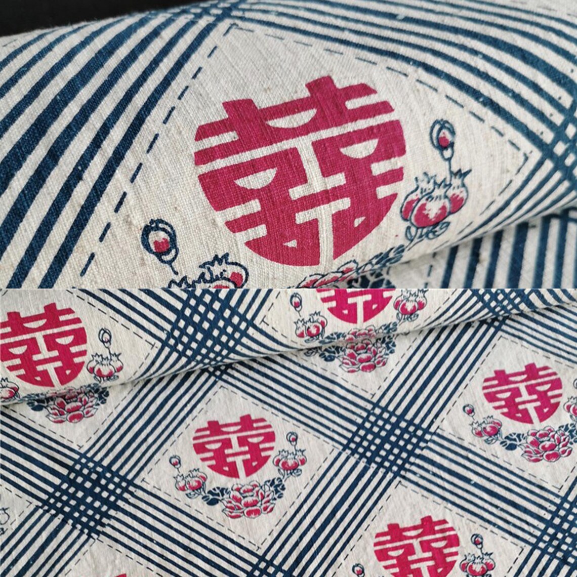 Vintage Chinese Block Print Hand Woven Fabric Block Print Xi - Etsy