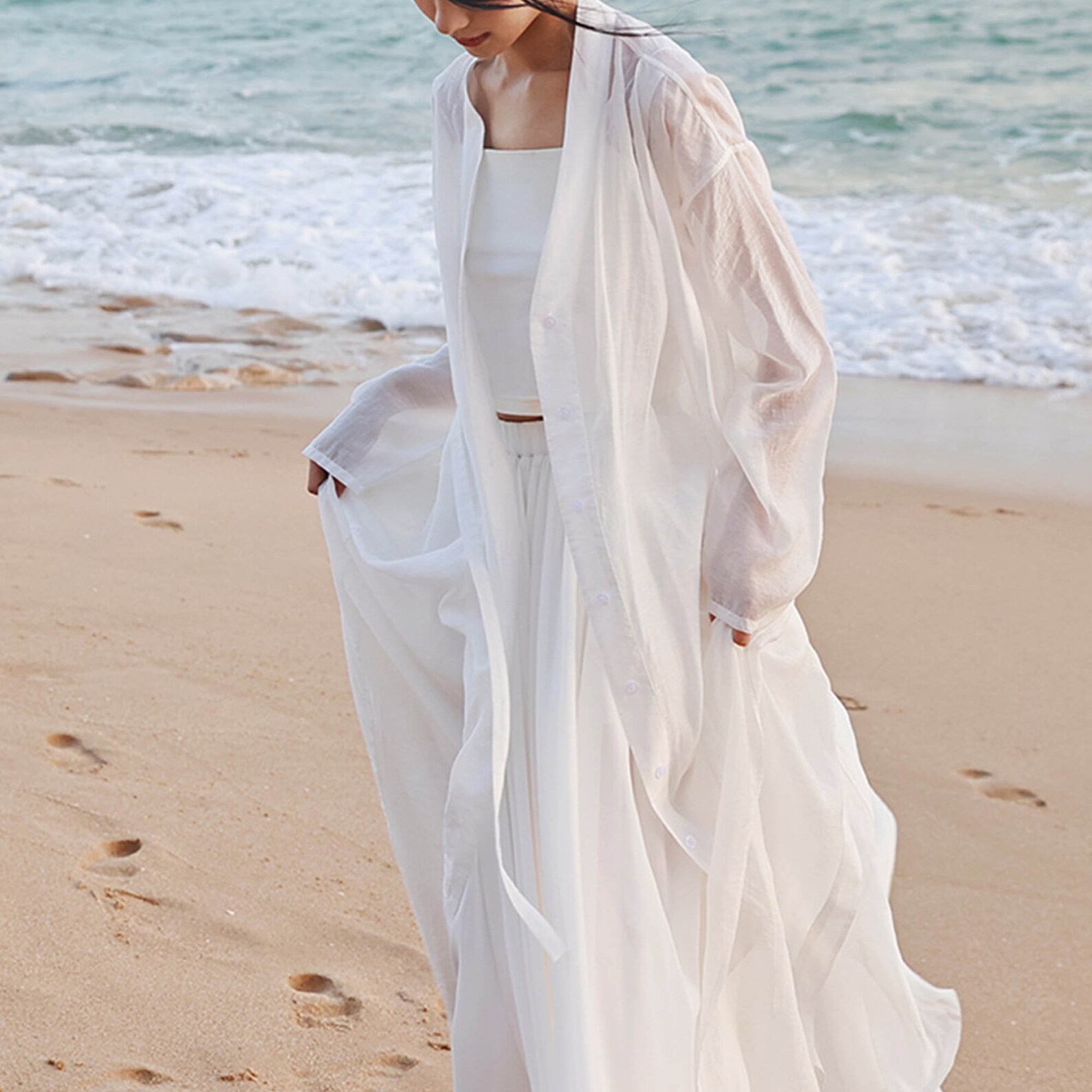 Flowy Long Cadigan Sheer Robe 3pcs White Dress Double Layer - Etsy
